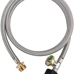 HYDDNice 6FT Propane Hose with Gauge Stainless Steel Braided Propane Hose Converts 1lb Portable Appliances to 5-40lbTank,for Propane Stove, Heater, Tabletop Grill