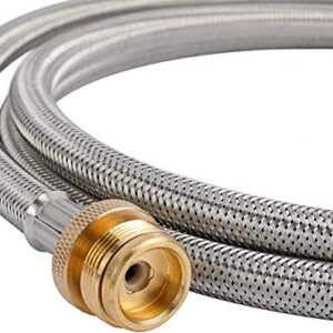 HYDDNice 6FT Propane Hose with Gauge Stainless Steel Braided Propane Hose Converts 1lb Portable Appliances to 5-40lbTank,for Propane Stove, Heater, Tabletop Grill