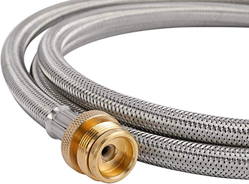 HYDDNice 6FT Propane Hose with Gauge Stainless Steel Braided Propane Hose Converts 1lb Portable Appliances to 5-40lbTank,for Propane Stove, Heater, Tabletop Grill