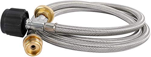 HYDDNice 6FT Propane Hose with Gauge Stainless Steel Braided Propane Hose Converts 1lb Portable Appliances to 5-40lbTank,for Propane Stove, Heater, Tabletop Grill