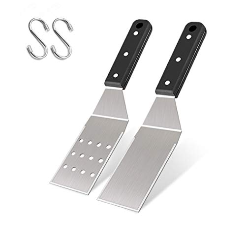 Leonyo Griddle Metal Spatula Set of 2, Food Grade Griddle Accessories - Stainless Steel Pancake Hamburger Turner Flipper for Flat Top Cast Iron BBQ Hibachi Cooking, Dishwasher Safe