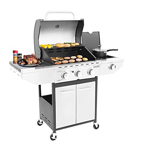 Outdoor Propane Gas Grill 3-Burner with Side Burner,Cabinet Grill for BBQ,Stainless Steel