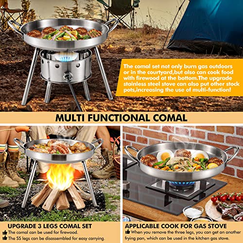 AOSION-Heavy Duty 21" Stainless Steel Comal Set with Propane Burner Stove,Discada Disc Cooker,Large Mexican Style Comal Grill Outdoor Frying pan Great for Backyard and Outdoor Cooking.