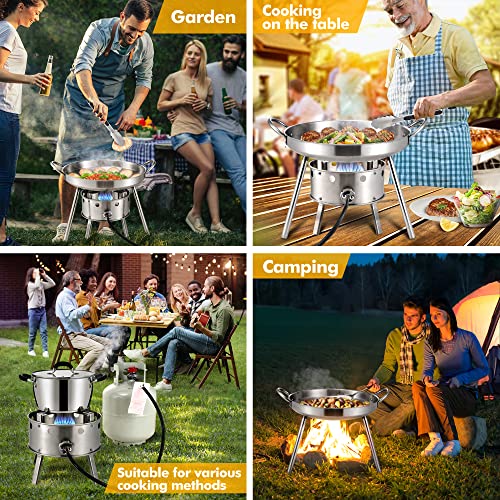 AOSION-Heavy Duty 21" Stainless Steel Comal Set with Propane Burner Stove,Discada Disc Cooker,Large Mexican Style Comal Grill Outdoor Frying pan Great for Backyard and Outdoor Cooking.