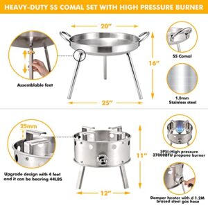 AOSION-Heavy Duty 21" Stainless Steel Comal Set with Propane Burner Stove,Discada Disc Cooker,Large Mexican Style Comal Grill Outdoor Frying pan Great for Backyard and Outdoor Cooking.