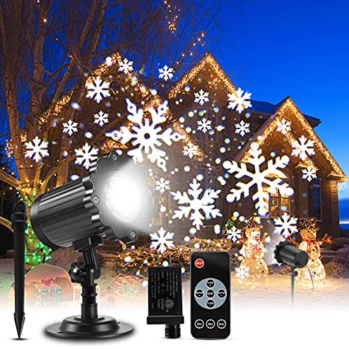 Christmas Projector Lights Outdoor, Greenclick Upgraded Rotating Snowflake Projector with Remote Timer IP65 Waterproof LED Christmas Snowfall Projection Lamp for Xmas Holiday House Decoration, 16.4ft