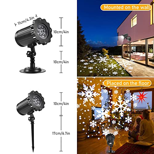 Christmas Projector Lights Outdoor, Greenclick Upgraded Rotating Snowflake Projector with Remote Timer IP65 Waterproof LED Christmas Snowfall Projection Lamp for Xmas Holiday House Decoration, 16.4ft