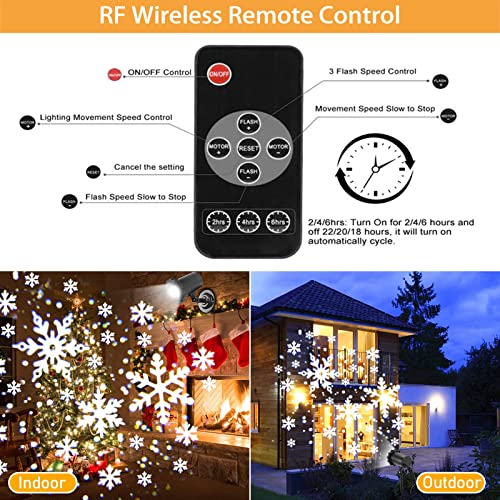 Christmas Projector Lights Outdoor, Greenclick Upgraded Rotating Snowflake Projector with Remote Timer IP65 Waterproof LED Christmas Snowfall Projection Lamp for Xmas Holiday House Decoration, 16.4ft