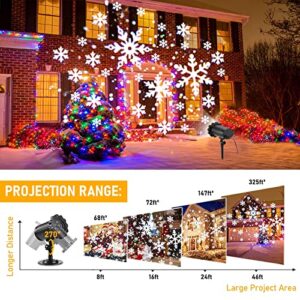 Christmas Projector Lights Outdoor, Greenclick Upgraded Rotating Snowflake Projector with Remote Timer IP65 Waterproof LED Christmas Snowfall Projection Lamp for Xmas Holiday House Decoration, 16.4ft