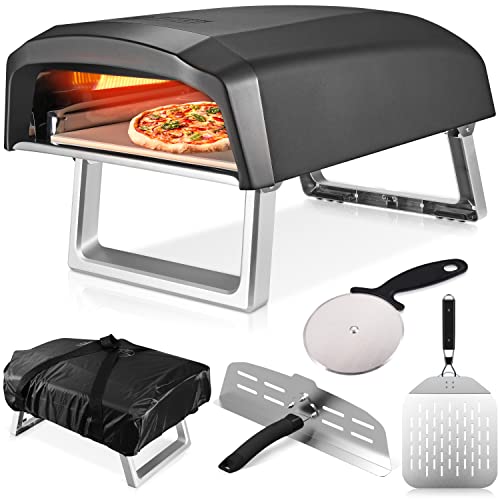 Commercial Chef Pizza Oven Outdoor - Gas Pizza Oven Propane - Portable Pizza Ovens for Outside - Stone Brick Pizza Maker Oven Grill - with Pizza Oven Door, Peel, Pizza Stone, Cutter, and Carry Cover