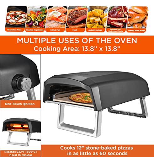 Commercial Chef Pizza Oven Outdoor - Gas Pizza Oven Propane - Portable Pizza Ovens for Outside - Stone Brick Pizza Maker Oven Grill - with Pizza Oven Door, Peel, Pizza Stone, Cutter, and Carry Cover