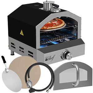 deco chef portable outdoor pizza oven and grill with propane gas csa approved regulator and hose, includes pizza peel, stone, built-in thermometer, and grill rack, black