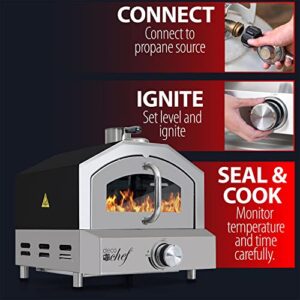 Deco Chef Portable Outdoor Pizza Oven and Grill with Propane Gas CSA Approved Regulator and Hose, Includes Pizza Peel, Stone, Built-In Thermometer, and Grill Rack, Black