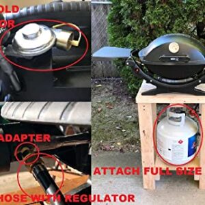 Muzzys Regulator Adapter Bypass Hack Conversion Fitting, for Weber Q Q100 Baby Q1000 1200 Q200 Q2000 Q2200 Grill BBQ Grille - Allows use of Any Standard Full Size Propane Bottle Side Regulator & Hose