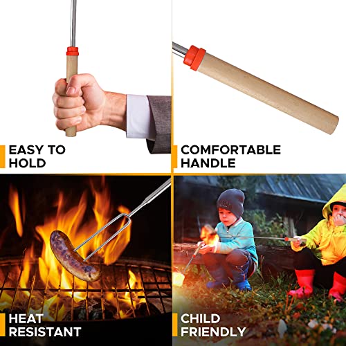 EcoNour Marshmallow Roasting Sticks (8 pack)| 32 Inches Extendable Telescoping Smores skewers for Fire Pit|Meat, Hotdog fork for campfire |Outdoor Grilling & Camping Accessory for Bonfires,BBQ party