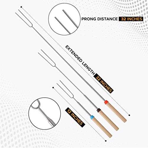 EcoNour Marshmallow Roasting Sticks (8 pack)| 32 Inches Extendable Telescoping Smores skewers for Fire Pit|Meat, Hotdog fork for campfire |Outdoor Grilling & Camping Accessory for Bonfires,BBQ party