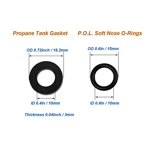 10Pcs Propane Tank Gasket and 10Pcs O-Rings for All Soft Nose P.O.L. Fittings, Soft Rubber Leakage-Proof Sealing, Fit for Propane Gas Adapters, Connectors, Valves, Regulators, Accessories and More