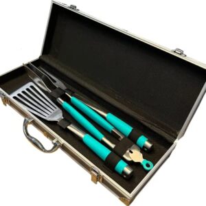 Toadfish BBQ Grill Accessories Set, 3-Piece Stainless Steel Grilling Tools with Aluminum Case, Grill Tongs, Grill Fork & Grill Spatula