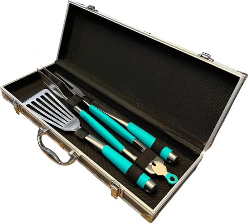 Toadfish BBQ Grill Accessories Set, 3-Piece Stainless Steel Grilling Tools with Aluminum Case, Grill Tongs, Grill Fork & Grill Spatula