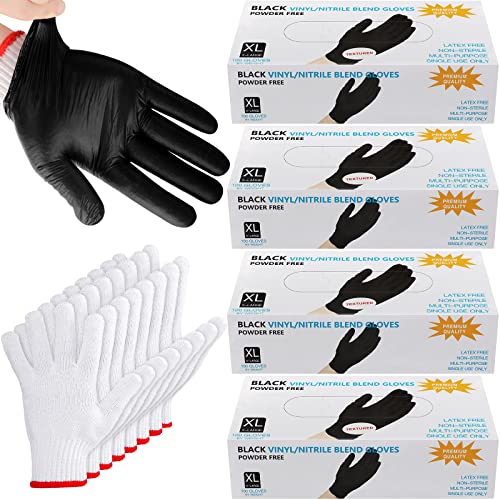 Janmercy 400 Pcs Disposable BBQ Gloves Grilling Gloves with 8 Pairs Cotton Liners Gloves Heat Resistant Cooking Gloves Reusable Latex Free Nitrile Gloves for Cooking Barbecue