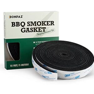 BONPAZ Large/XLarge Big Green Egg Gasket Replacement, High-Temp Seal Gasket for Smoker - High Temp Material, Not Need to Cut, 15Ft Long, 7/8" Wide, 1/6" Thick, Black