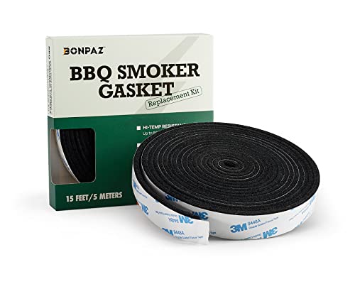 BONPAZ Large/XLarge Big Green Egg Gasket Replacement, High-Temp Seal Gasket for Smoker - High Temp Material, Not Need to Cut, 15Ft Long, 7/8" Wide, 1/6" Thick, Black