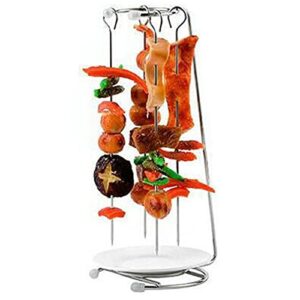 homeriy stainless steel bbq kabob sticks stand hanging vertical skewer holder set with plate 4 grilling skewers barbecue tableware silver 2183259/120929am78uk8dk