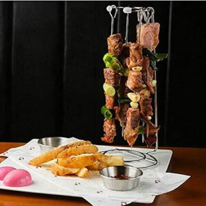 Homeriy Stainless Steel BBQ Kabob Sticks Stand Hanging Vertical Skewer Holder Set with Plate 4 Grilling Skewers Barbecue Tableware Silver 2183259/120929AM78UK8DK