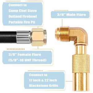 GasSaf 12 FT RV Quick Connect Propane Hose - 1/4" Quick Connect Extension Hose with Propane Elbow Adapter for Blackstone 17"/22" Griddle