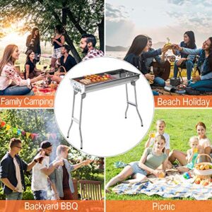 Outsunny 28" Stainless Steel Small Portable Folding Charcoal BBQ Grill Set