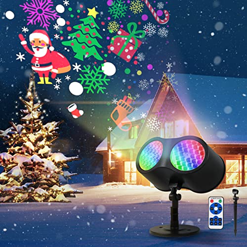 Christmas Projector Light Outdoor, 16 Christmas Pattern Rotary Projection, High Bright LED Projector Lamp with Remote Control Timing Function for Xmas Holiday Party Wedding Garden Patio Decoration