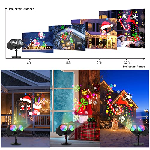 Christmas Projector Light Outdoor, 16 Christmas Pattern Rotary Projection, High Bright LED Projector Lamp with Remote Control Timing Function for Xmas Holiday Party Wedding Garden Patio Decoration