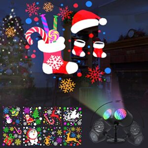 Christmas Projector Light Outdoor, 16 Christmas Pattern Rotary Projection, High Bright LED Projector Lamp with Remote Control Timing Function for Xmas Holiday Party Wedding Garden Patio Decoration