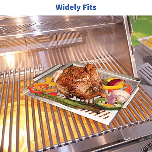 Extreme Salmon BBQ Grill Pan for Vegetables, Grill Topper Stainless Steel BBQ Grill Wok with Handles Professional Grill Cookware Grill Accessories for Barbecue Grills Outdoor Cooking