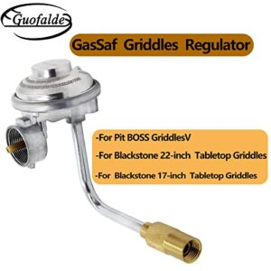 GUOFALDE Gas Grill Regulator Fit, Replacement for Blackstone 17" and 22" Tabletop Griddle Grill, Low Pressure 1lb Propane Regulator with Adapter Fitting