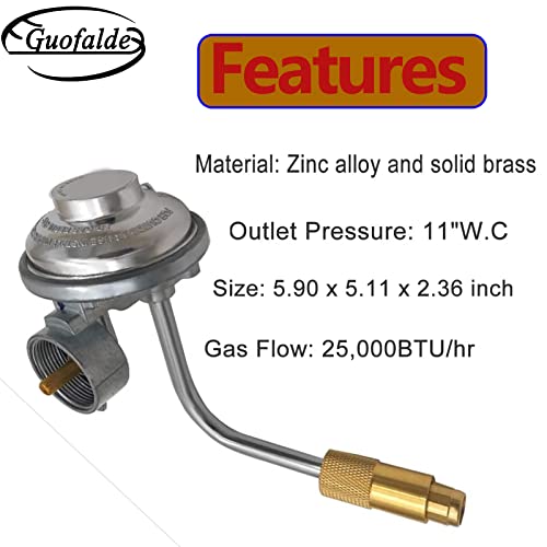 GUOFALDE Gas Grill Regulator Fit, Replacement for Blackstone 17" and 22" Tabletop Griddle Grill, Low Pressure 1lb Propane Regulator with Adapter Fitting