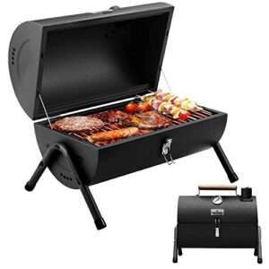 portable charcoal grill, tabletop outdoor barbecue smoker, small bbq grill for outdoor cooking backyard camping picnics beach by dnkmor black