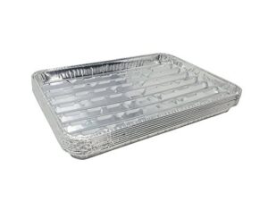 pack of 15 disposable aluminum broiler pans – good for bbq, grill trays – multi-pack of durable aluminum sheet pans – ribbed bottom surface – 13.40″ x 9″ x 0.85″