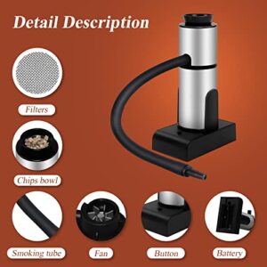 Beadseable Cocktail Smoker Kit Smoking Gun with 4 packs Chips Portable Food Cold Smokers Gun Whiskey Drink Smoker Infuser Kit Handheld Smoker for Steak/BBQ/whiskey/Salmon-Sliver