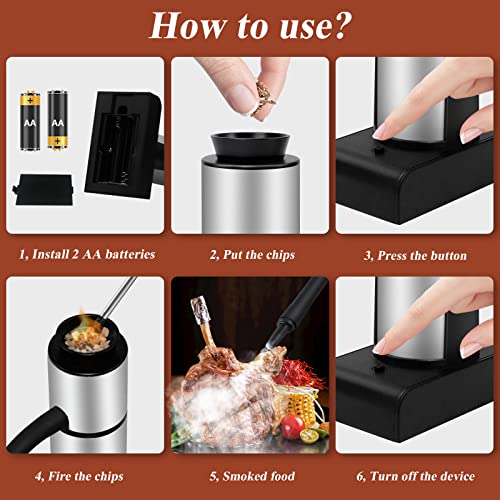 Beadseable Cocktail Smoker Kit Smoking Gun with 4 packs Chips Portable Food Cold Smokers Gun Whiskey Drink Smoker Infuser Kit Handheld Smoker for Steak/BBQ/whiskey/Salmon-Sliver