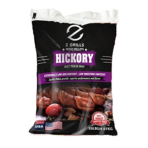 Z GRILLS 100% All-Natural Flavor American Hickory Hard Grill, Smoke, Bake, Roast, Braise & BBQ Wood Pellet, 1 Pack Total 20lbs