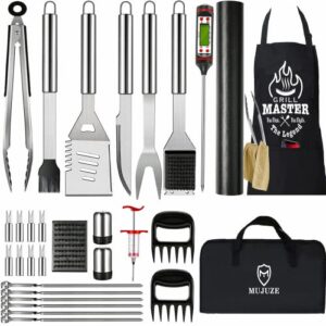 grill utensils set,bbq grilling accessories, grill set gifts for men grill tools, mujuze barbeque with apron, stainless steel grill kit set gifts for men or dad (style 1)