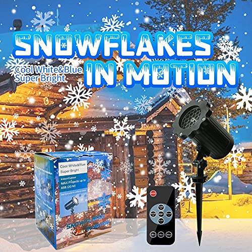 Outdoor Projector Lights White&Blue Snowflake with Remote Control Holiday Landscape Projection Light for House/Patio/Garden/New Year Decorations Gift