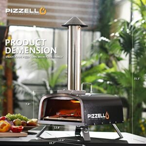 PIZZELLO Outdoor Pizza Oven Propane & Wood Fired Stainless Steel Pizza Grill with Gas Burner, Wood Tray Pizza Stone, Pizza Peel, Carry Bag, Pizzello Forte Gas (Black)