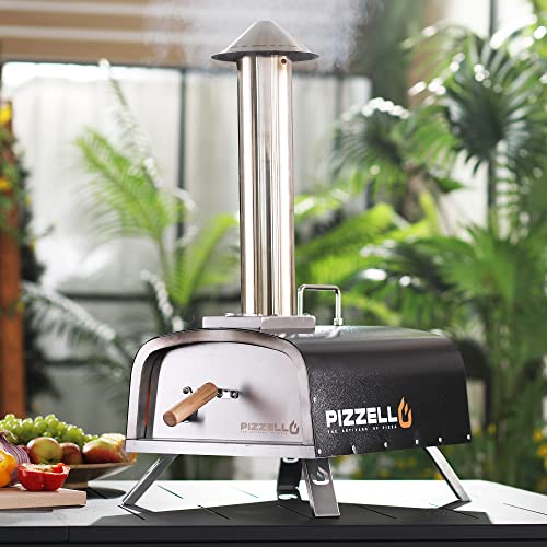 PIZZELLO Outdoor Pizza Oven Propane & Wood Fired Stainless Steel Pizza Grill with Gas Burner, Wood Tray Pizza Stone, Pizza Peel, Carry Bag, Pizzello Forte Gas (Black)