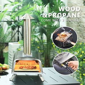 PIZZELLO Outdoor Pizza Oven Propane & Wood Fired Stainless Steel Pizza Grill with Gas Burner, Wood Tray Pizza Stone, Pizza Peel, Carry Bag, Pizzello Forte Gas (Black)