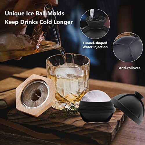 Cocktail Smoker Kit with Torch, Old Fashioned Smoker Kit for Bourbon, Wine, Whiskey Smoker Kit, Drink Smoker Infuser Kit With 4 Kinds of Wood Smoker Chips and 1 Ice Mold For Your Dad, Husband, Friends (No Butane)