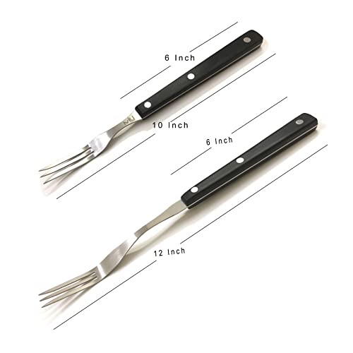 WALLFARM Stainless Steel Granny Fork, 3-Tines, Meat Fork, Barbecue Fork, Carving Fork for Grilling, Barbecue, Serving, Roasting, Set of 2-Piece, 10-Inch & 12-Inch