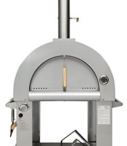 MCP-Distributions 32.5'' Outdoor Propane or Wood Fired Silver Stainless Steel Artisan Pizza Oven or Grill with Waterproof Cover, Pizza Peel