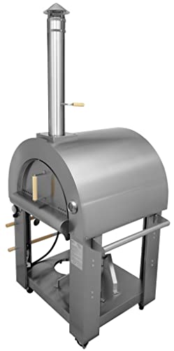 MCP-Distributions 32.5'' Outdoor Propane or Wood Fired Silver Stainless Steel Artisan Pizza Oven or Grill with Waterproof Cover, Pizza Peel